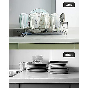 FLIORS Dish Drying Rack Stainless Steel, Dish Racks for Ditchen Counter, Rotating Spout, Detachable Draining Board, Scratch Proof, Rust Proof, Dish Rack for Cups, Cutlery and Cutting Boards