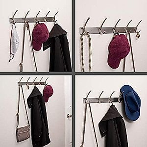 BIRDROCK HOME Premium 5-Hook Stainless Steel Coat and Hat Rack for Wall - Set of 2 - Front Door Organizer - Mounted Hanger for Jackets, Clothes, Hats, Towel - Silver Dual Hooks - Brushed Nickel Finish