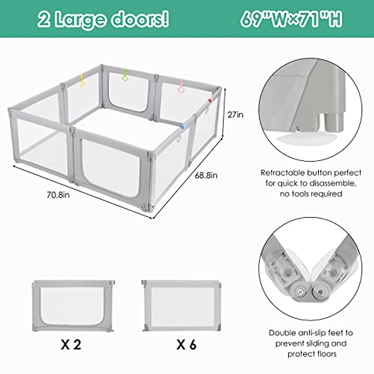 Baby Playpen, Kidirect Foldable Playpen Large Play Center Yards Play Pens for Babies, Shape & Size Adjustable Portable Infant Playpen Baby Fence Play Yard Safety Toddler Playpen