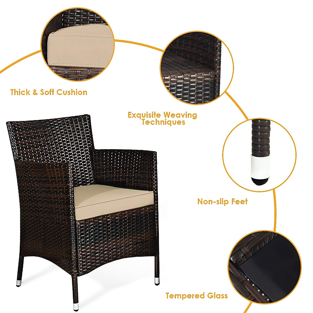 RELAX4LIFE 4-Piece Patio Furniture Set - Wicker Rattan Chairs w/Tempered Glass Coffee Table & Seat Cushions, Sofa Set for Garden Backyard Porch Balcony, Outdoor Conversation Set (Brown, 1)