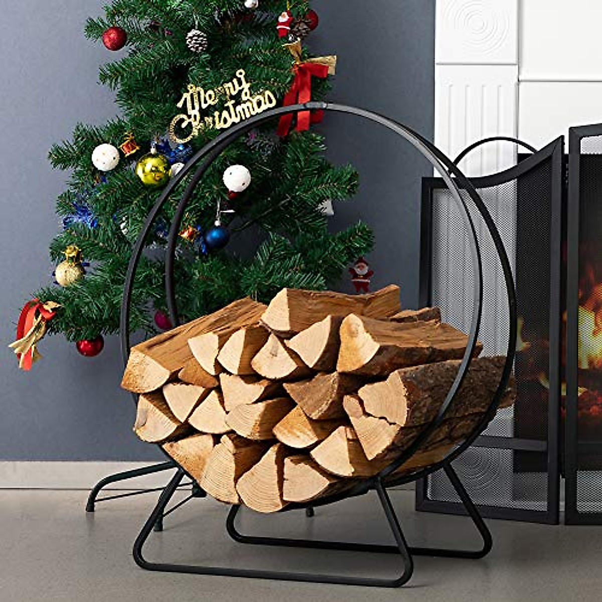 DOEWORKS 23 Inches Solid Steel Log Hoop Heavy Duty Firewood Racks