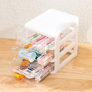 Gagee 3 Drawer Mini Desktop Unit,Plastic dressers with drawers for Arts and Crafts, Small Tools, Sewing Accessories, Stationary, and Hardware,Clear/White Frame