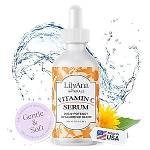 LilyAna Naturals Vitamin C Serum for Face - Face Serum with Hyaluronic Acid and Vitamin E, Anti Aging Serum, Reduces Age Spots and Sun Damage, Promotes Collagen and Elastin (1oz)