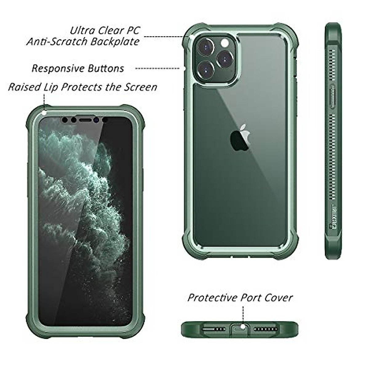 Dexnor iPhone 11 Pro Case with Screen Protector Clear Rugged Full Body Protective Shockproof Hard Back Defender Dual Layer Heavy Duty Bumper Cover Case for iPhone 11 Pro 5.8" - Green