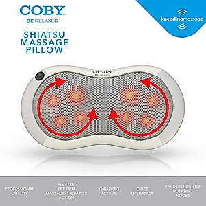 Coby Shiatsu Massage Pillow with Heat | Deep Tissue Kneading Therapeutic Cushion Pad for Back, Neck, Shoulders & Full Body Pain Relief | Rolling Balls & Adjustable Chair Strap for Home, Office & Auto