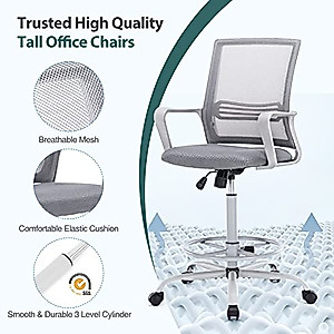 SMUG, Ergonomic Tall Standing Desk Adjustable Foot Ring Drafting Stool Counter Height Office Chairs, Grey