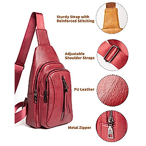Crossbody Bag for Women - Leather Fanny Pack Sling Fashionable Chest Bag for On-The-Go Travel, Sports, Running, Hiking - Wine Red