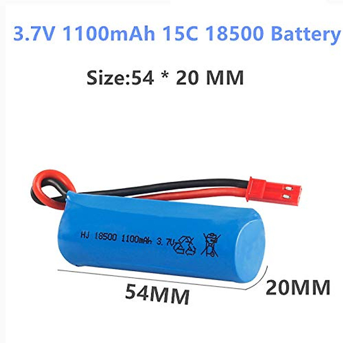 3.7V 1100mAh 15C Li-ion Battery for FT008 RC Boat 3.7V 18500 Batteries for Toy Battery JST Plug 2 Pack with USB Charger