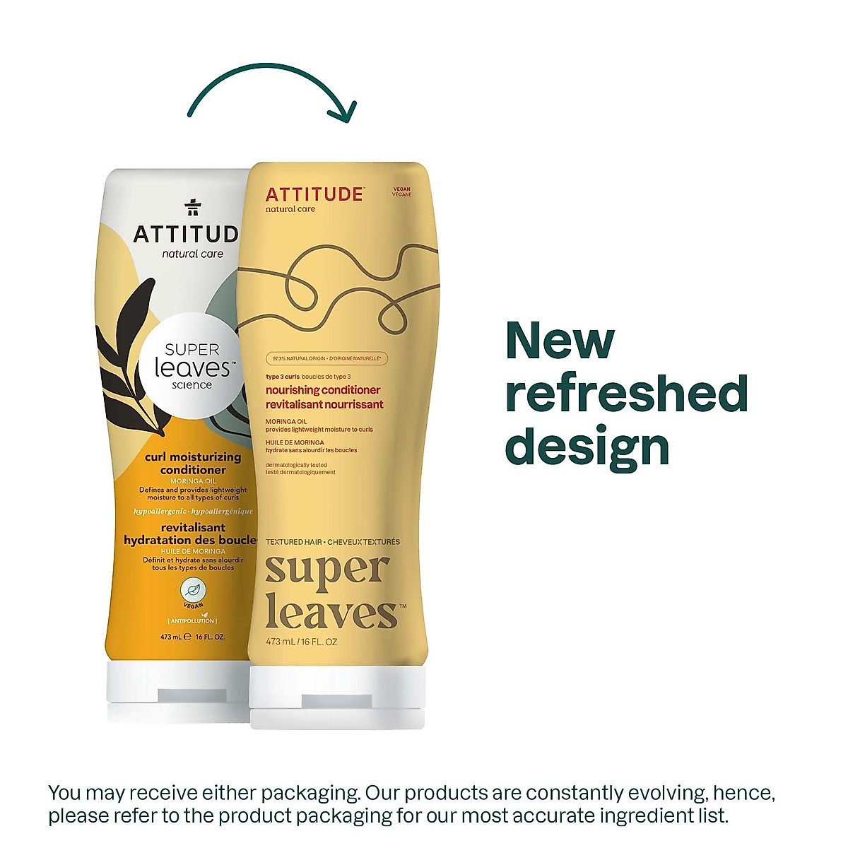 ATTITUDE Nourishing Conditioner for Curly Hair with Moringa Oil, Vegan and Naturally Derived, 3a, 3b, 3c Curl Type, Provides Lightweight Moisture to Curls, 16 Fl Oz