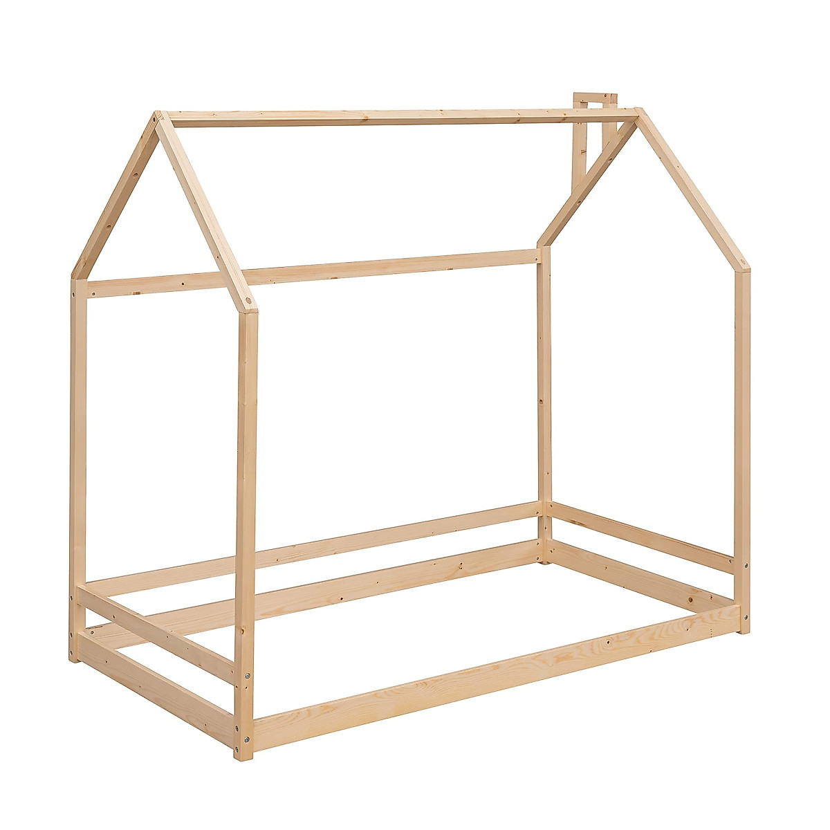 Harper & Bright Designs Montessori House Bed Twin for Kids, Toddler House Bed with Roof,Wood Floor Bed Frame for Girls Boys Bedroom Furniture, Box Spring Needed,Natural