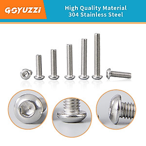 M6 x 20mm 25mm 30mm 35mm 40mm Button Head Socket Cap Screws Bolts, 304 Stainless Steel, Bright Finish, Metric Allen Hex Drive, Fully Threaded, 50PCS