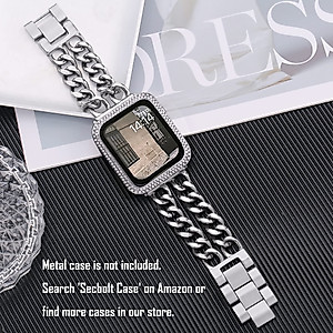 Secbolt Bands Compatible Apple Watch 38mm 40mm 41mm iWatch Series 9 8 7 6 5 4 3 2 1 SE Stainless Steel Chain Links Replacement Strap, Silver