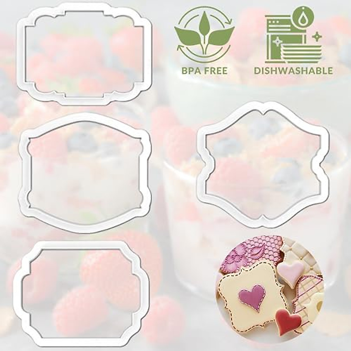 Crethinkaty 4PCS Plastic Bless Plaque Frame Pastry Biscuit Cookie Cutter Cake Fondant Cutters Mold Wedding Birthday Baby Party Baking（Style B）