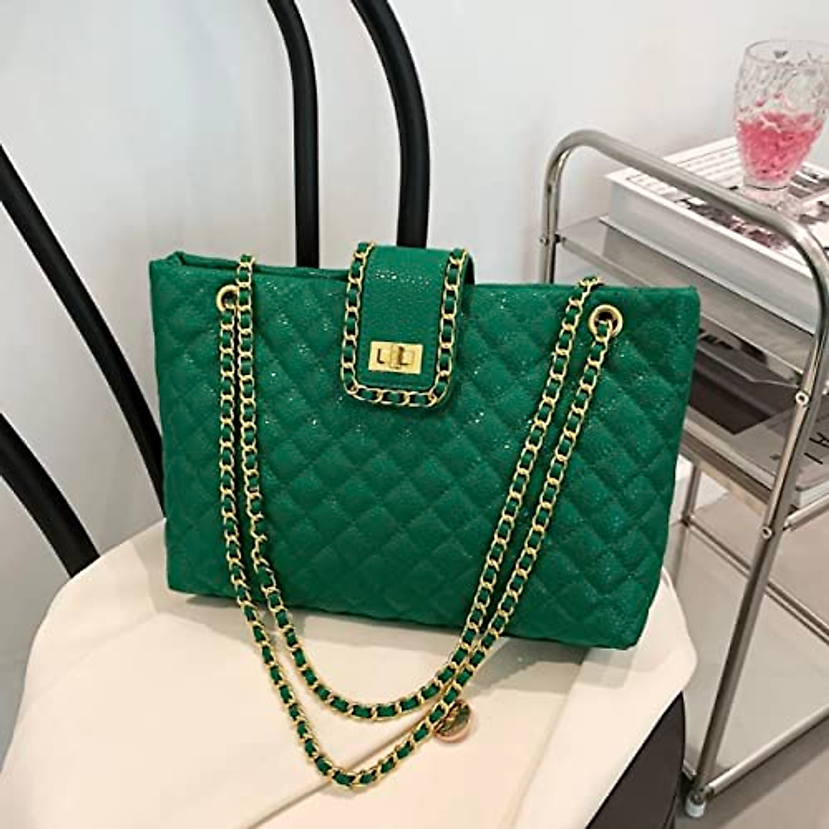 YVLSS Women's Quilted Shoulder Handbag Crossbody Bags For Women | Tote Bag For Women Handbags For Women (Green Purse)