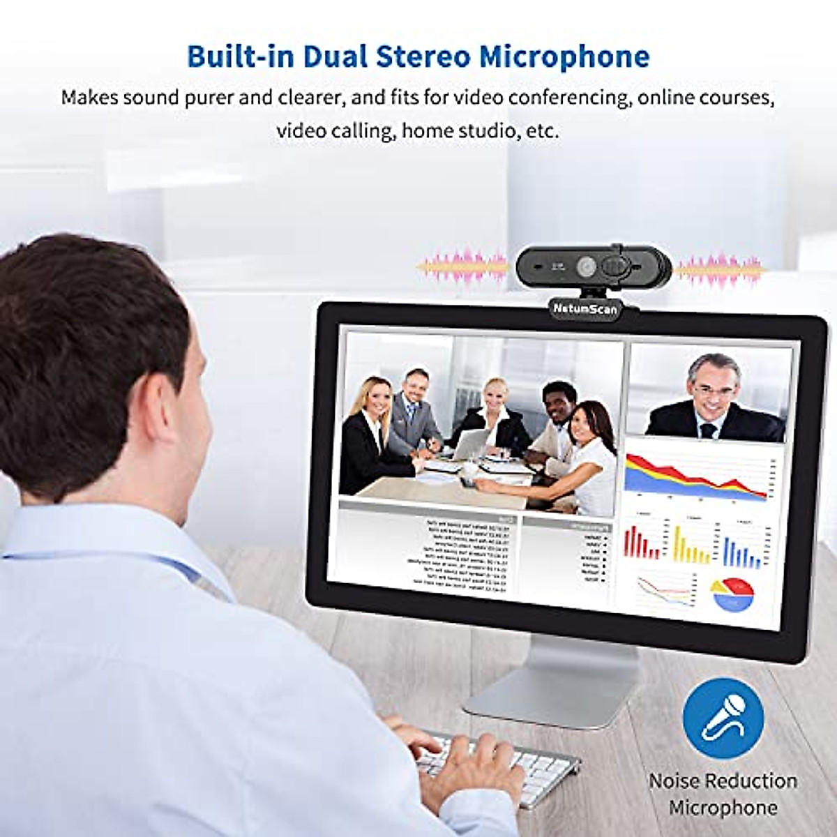 NetumScan AutoFocus HD 1080P Webcam with Dual Microphone & Privacy Cover, Business Webcam USB Web Camera with Wide Angle for Desktop or Laptop Streaming/Video Conferencing/Online Learning (60FPS)