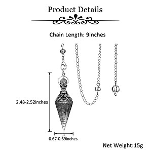 GEHECRST Natural 7 Chakra Healing Crystal Dowsing Pendulum Reiki Gemstone Chips Orgone Pendulum 6 Faceted Hexagonal Pointed Cone Resin Spiritual Pendant for Divination, Wicca, Energy Balancing