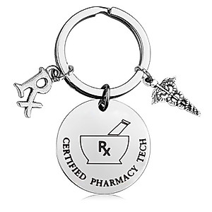 BEKECH Pharmacy Technician Gifts RX Pharmacist Keyring Gift Certified Pharmacy Tech Keychain RX Jewelry Pharmacy Jewelry Pharmacist Gift Pharmacy Student Graduation Gift (silver)