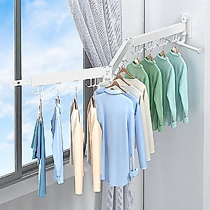 GLDDAO Wall Mounted Drying Rack,Wall Foldable Drying Rack Clothing Wall Mounted,Collapsible Drying Racks for Laundry Wall,Clothes Drying Rack Wall Mount,Retractable White