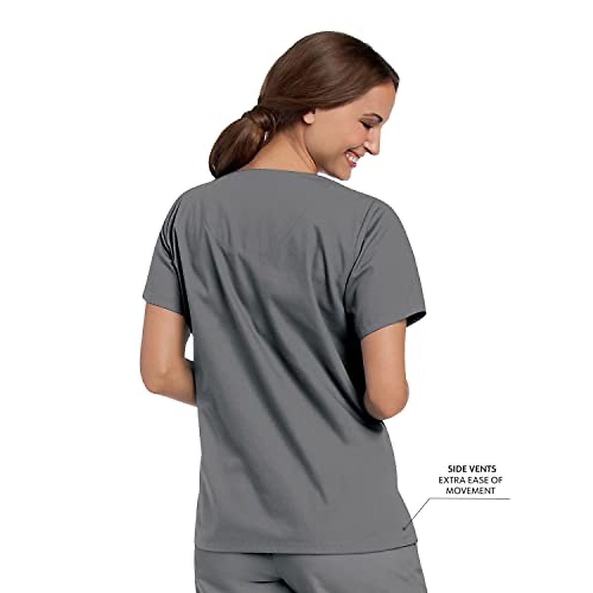 Landau Essentials Relaxed Fit 4-Pocket V-Neck Scrub Top for Women 8219 Steel Grey