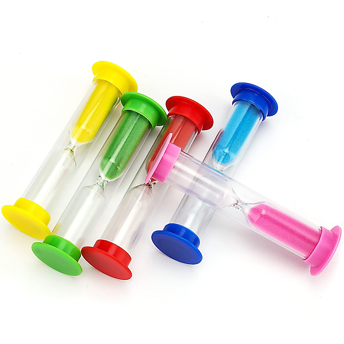 SINJEUN 50 PCS 1 Minute Sand Timer, Plastic Hourglass Sand Clock, Colorful Sand Timer Set Sandglass Countdown Bulk Toothbrush Timer for Party Favors