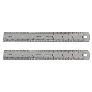 Stainless Steel Metal Flexible Rulers - 8 Inch (20 cm) - Pack of 2 - Metal Flexible Ruler Inches & Centimeters - Metric and Standard Classic Stainless Steel Flexible Rulers