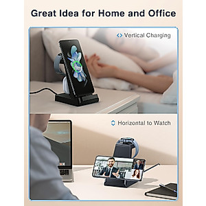 Charging Station for Samsung and Android Devices 3-in-1 Charging Stand for Galaxy S23 S22 S21 Z Flod Flid Wireless Charger for Galaxy Watch