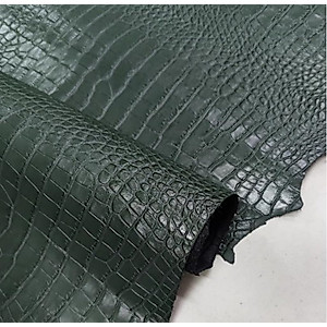 Aibote Genuine Cow Hide Leather Sheets Dark Green Crocodile Print Cowhide Rug Skins DIY Crafts Material(5 Square Feet，Irregular Shape)