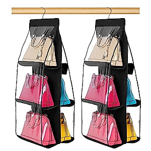 Geboor Hanging Handbag Organizer Dust-Proof Storage Holder Bag Wardrobe Closet for Purse Clutch with 6 Larger Pockets Black(1Pcs)