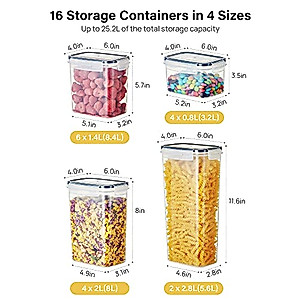 Kootek Cereal Containers Storage Set, 16 Pcs Pantry Kitchen Organization and Storage Airtight Food Storage Container, Leakproof 25.2L with Pen, Chalkboard Labels, Measuring Spoon Set