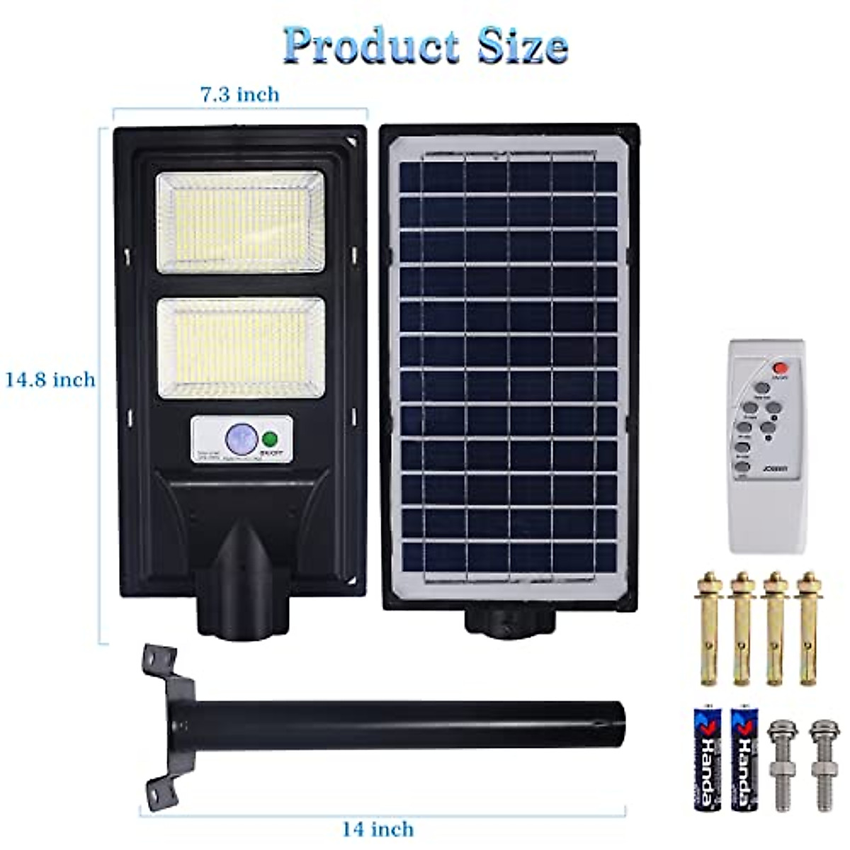 MyJerry 200W LED Solar Outdoor Light with Waterproof Motion Sensor, Solar Dusk to Dawn Safety Solar Street Light, Barn, Street, Yard Solar Lighting (2 Pack)