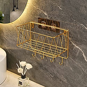 Shower Toilet Caddy Gold Basket Wallet Handing Bathroom Rack Storage Organizer Holder Shelf with Hook, S size