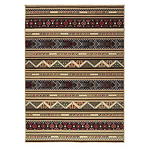 Antep Rugs Alfombras Non-Skid (Non-Slip) 5x7 Rubber Backing Moroccan Geometric Low Profile Pile Indoor Area Rugs (Beige, 5' x 7')
