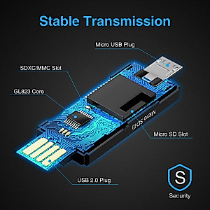Vanja 3-in-1 SD Card Reader USB-C/USB-A/Micro USB Portable Memory Card Reader Trail Camera SD Card Adapter for SD, SDXC, SDHC, MMC, RS-MMC, Micro SD, Micro SDXC, Micro SDHC and UHS-I Cards