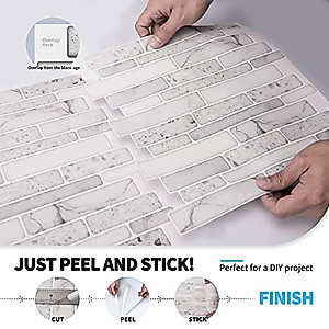 Art3d Peel and Stick Brick Kitchen Backsplash Self-Adhesive Wall Tile Stone Design, 10 Sheets (White)