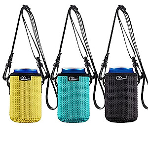 WK IEASON 12oz Standard Can Sleeves Insulators with Shoulder Strap Can Covers Cooler 12OZ Beer Bottle Sleeves Coolers Holder Non-slip Neoprene Can Sleeves 3PC Pack (12oz standard, Black/Yellow/Blue)