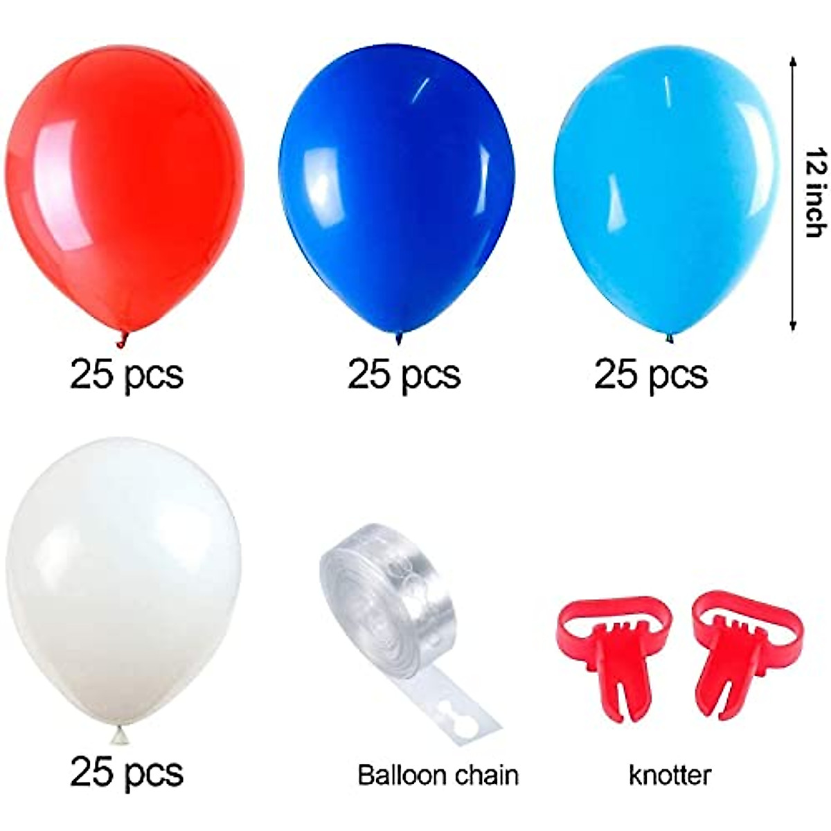 100PCS Red White Blue Balloon Garland Kit for Boys Men Royal Navy Blue Party Decorations Arch Balloons Set with 16ft Balloon Stripe Tape Chain for Birthday Graduations Themed Party Home Decor