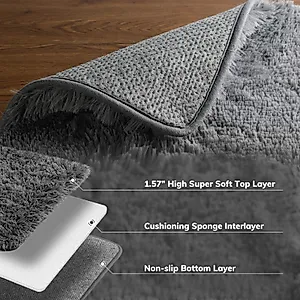 Ophanie Small Throw Rugs for Bedroom, 2x3 Non Slip Mini Area Rug, Affordable Fluffy Grey Carpet, Door Entryway Indoor Inside Front Entrance Dog Mat, Home Decor Aesthetic, Nursery