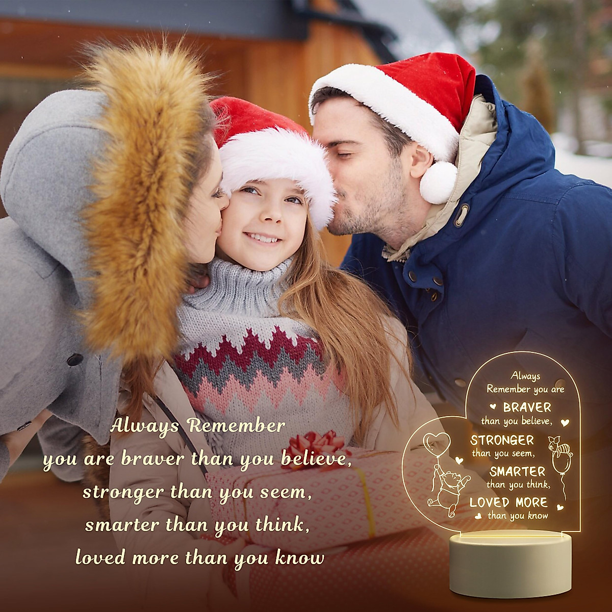 Lunekkh Gifts for Women Friends Kids - Inspirational Night Lamp with Pooh Bear Design - Perfect Gifts for Birthday Christmas Valentines Anniversary Baby Shower, Show Strength and Love