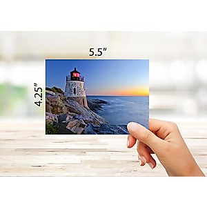 Small World Greetings Lighthouse Sunsets Notecards 12 Count - Blank Inside with Envelopes - Nature Stationery - Thank You, Birthday, Thinking Of You, and More - A2 Size (5.5”x4.25”)