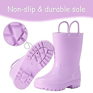 WILLPORT Kids Rain Boots with Easy-on Handles for Boys and Girls,Pastel Lilac,2 Little Kid