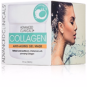 Advanced Clinicals Collagen Gel Facial Mask Anti Aging Skin Care Moisturizer W/Coconut Oil & Rosewater, Skin Plumping Face Mask Reduces Wrinkles, Dry Skin, & Fine Lines, Large 5 Fl Oz (Pack of 1)