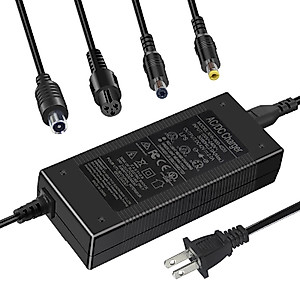 UL Listed 42V 2A Charger Universal 4 Plugs Replacement for 36V Lithium Battery, DC 5.5 * 2.1/2.5 with 8mm 3 Prong/ 8mm RCA, Power Adaptor Supply Cord