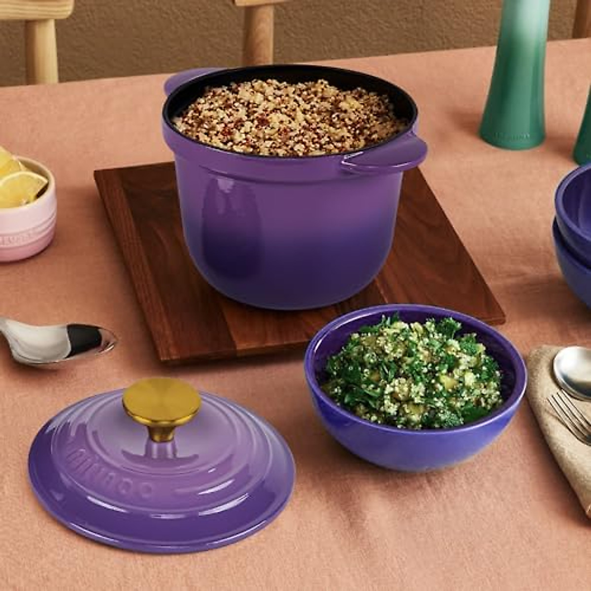 AILIBOO 2 Quart Dutch Oven Pot with Lid – Dual Handles,for No Knead Bread Baking, Sourdough Loaf, Non-Coated & Non-Toxic Ceramic Small Bread Oven Pan-purple