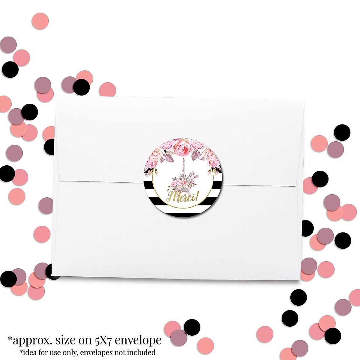 Ooh La La Paris Thank You Sticker Labels, 40 2" Party Circle Stickers by AmandaCreation, Great for Party Favors, Envelope Seals & Goodie Bags