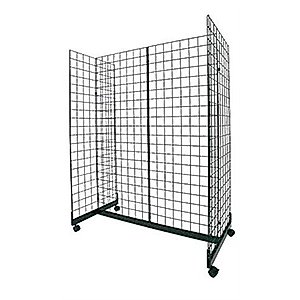 Only Garment Racks #1944B(1) + #1899B(4) + #1904B(9) 2'W x 4'H x 4'L Grid Panel Display Fixture with Gondola Base. Matte Black