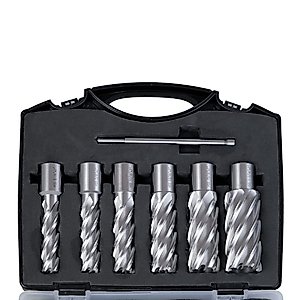 US Stock 2" Depth M2AL HSS Annular Cutter Set 7pcs Diameter 9/16 to 1-1/16 Pilot Pin Included 3/4" Weldon Shank for Mag Drill Press