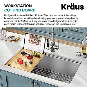 Kraus KCBT-WS103BB Solid Bamboo Cutting Board with Mobile Device Holder for Workstation Kitchen Sink (16 3/4 in. x 12