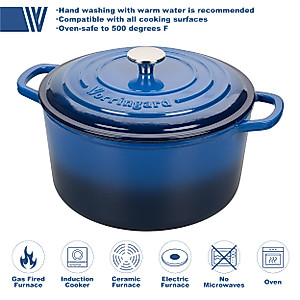 VORRINGARD Enameled Cast Iron Dutch Oven Pot with Lid, for Sourdough Bread Baking, Round Dutch Ovens, 6 Quart, Blue