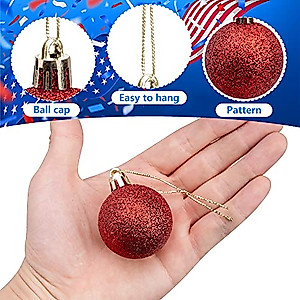 Deloky 24 PCS Independence Day Glitter Hanging Ball-1.57 Inch 4th of July Ornaments Ball for Tree Decorations-Memorial Day Red White Blue Ball for Veterans Patriotic Party Decor