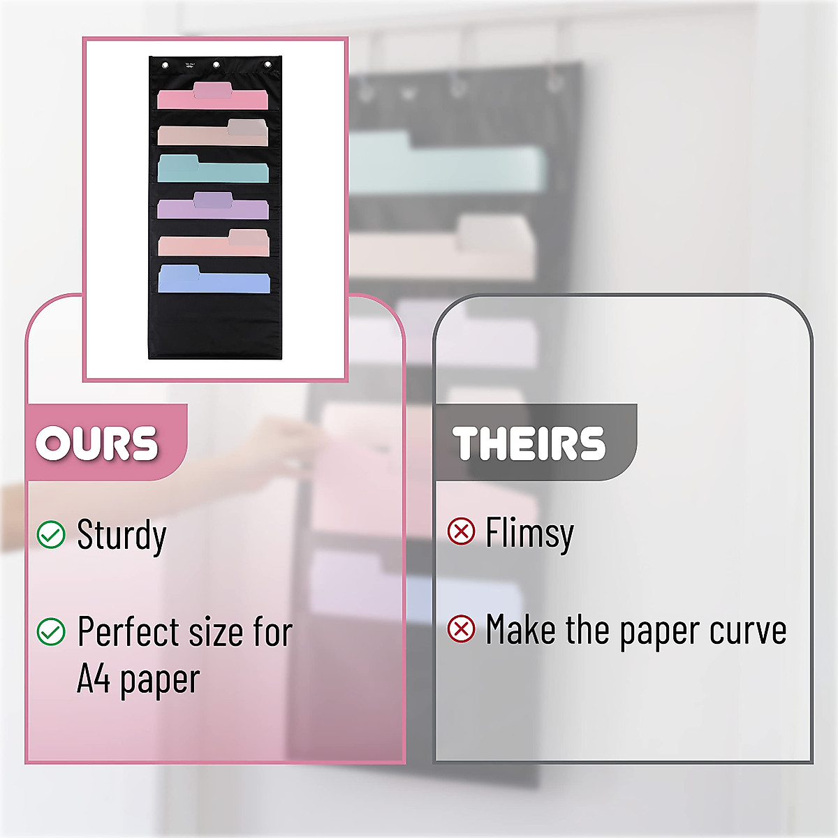 Mr. Pen- Hanging Wall File Organizer, 6 Pocket, Black, 3 Overdoor Hangers Included, Over The Door File Organizer, Hanging Folder Organizer, Wall Folder Organizer, Hanging File Organizer for Wall